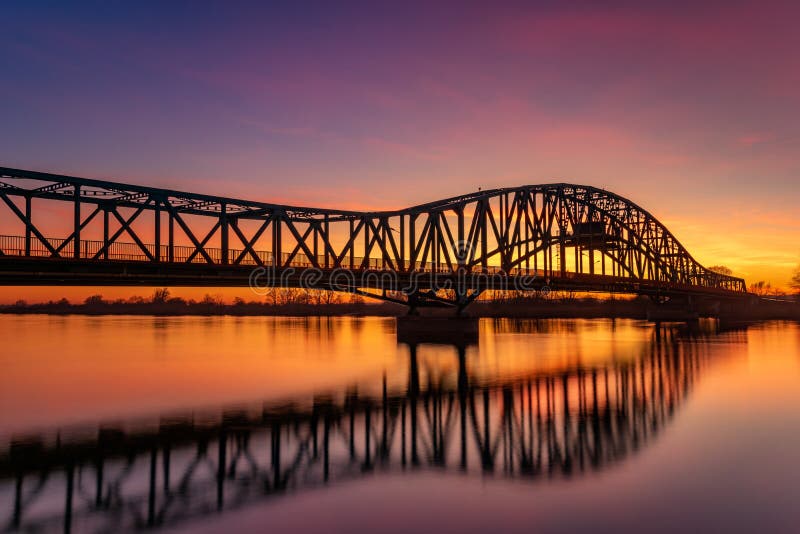 Iron Truss Bridge at Sunset Editorial Stock Photo - Image of steel ...