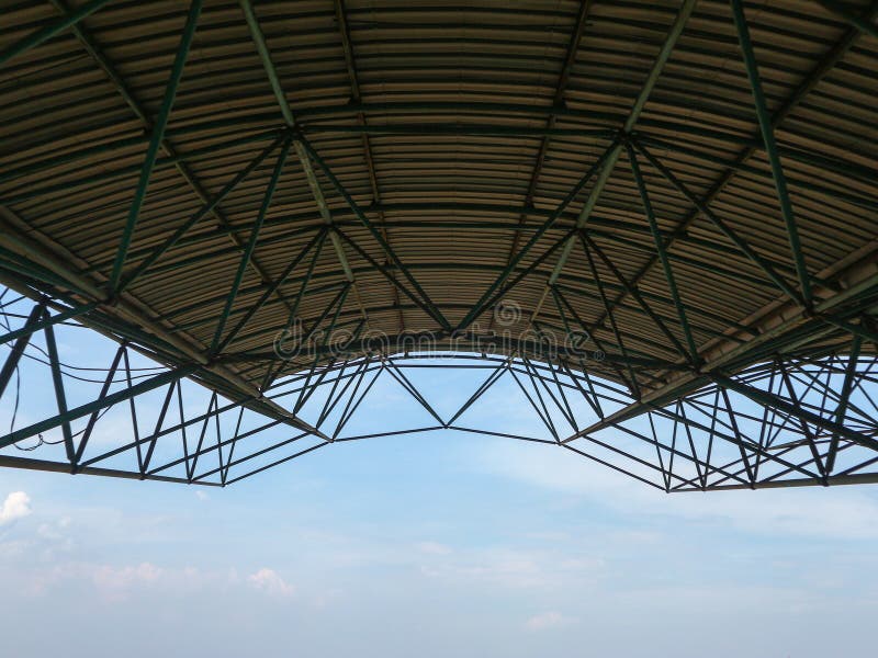 Iron Used To Frame the Roof of the Building in the Stadium at Low Angle ...
