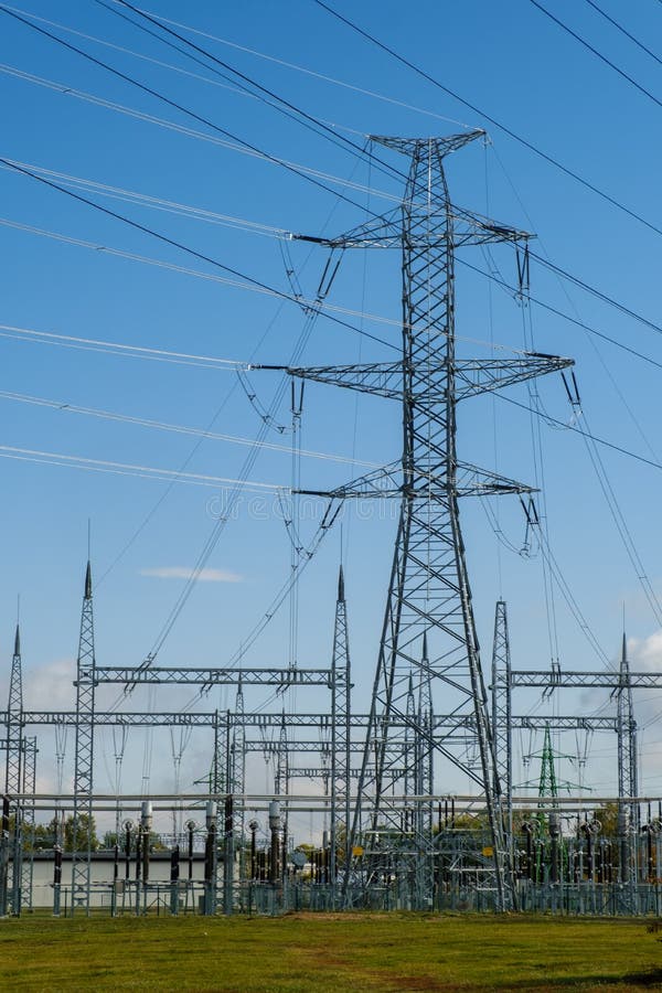 Iron Utility Pole of a High Voltage Power Line and Distribution Unit ...