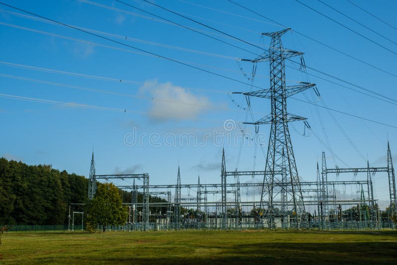 Iron Utility Pole of a High Voltage Power Line and Distribution Unit ...