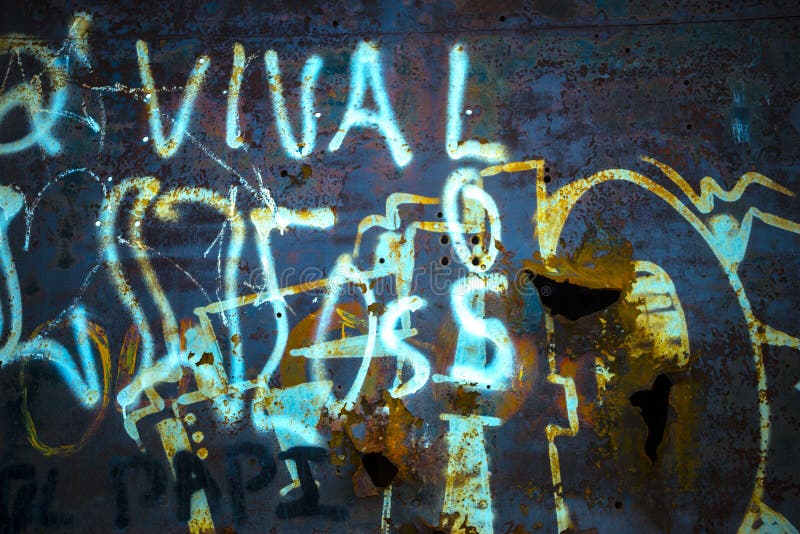 Iron Wall Texture with Graffiti Tags Editorial Stock Image - Image of ...