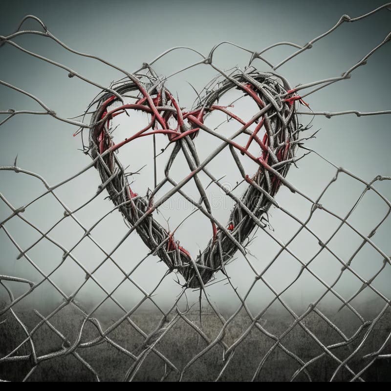 Iron Wire Heart Woven into Mesh. Stock Illustration - Illustration of ...
