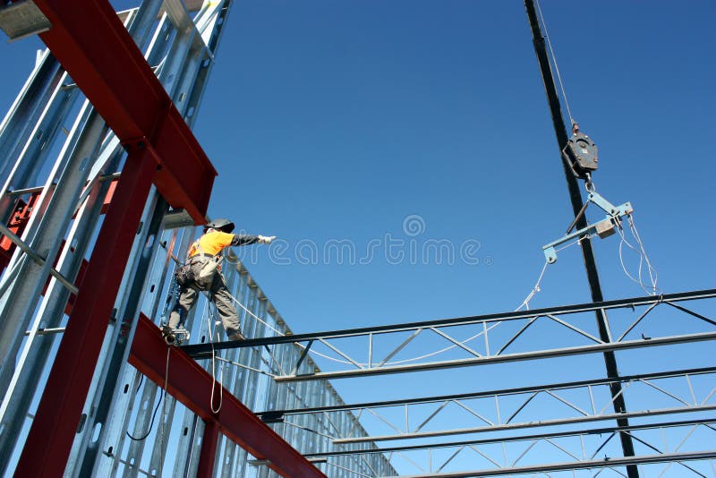 Iron Worker Setting Bar Joist Stock Photo - Image of shock, lanyard ...