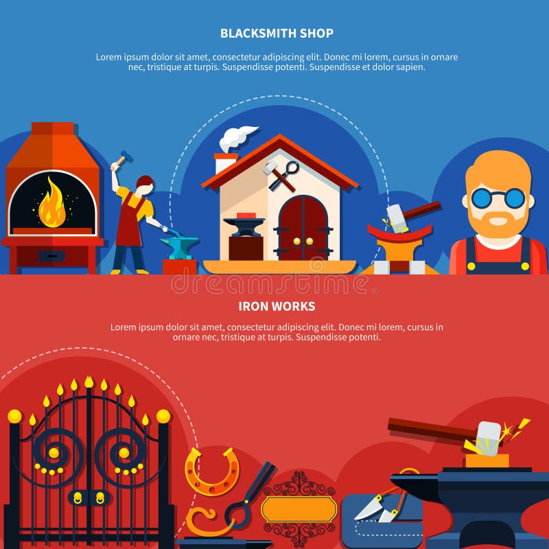 Metal Works Banners Set stock vector. Illustration of background - 89342575