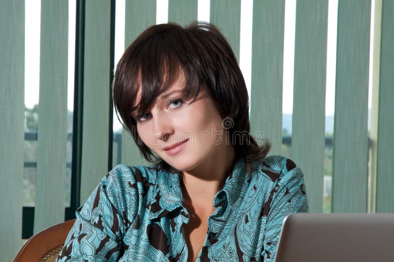 Ironic woman stock photo. Image of beautiful, bars, computer - 12700534