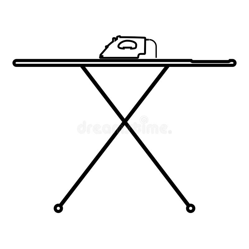 Ironing Board With Iron Icon Outline Black Color Vector Illustration