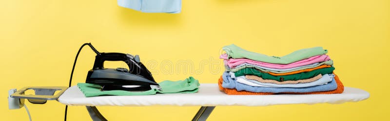 Ironing Board with Stack of Clean Stock Photo - Image of banner, crop ...