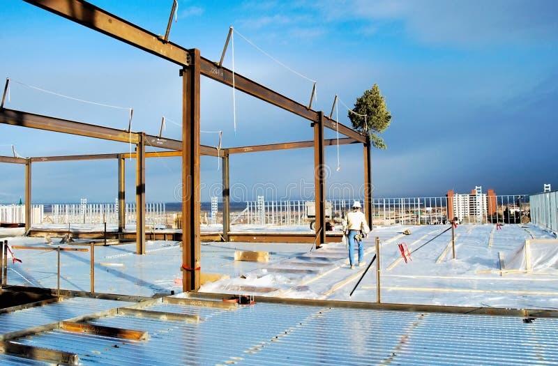 A Multilevel Steel Building Reaches Topout Stock Image - Image of ...