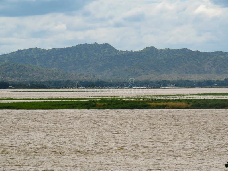 The Irrawaddy River and Mountains in Myanmar Stock Photo - Image of ...