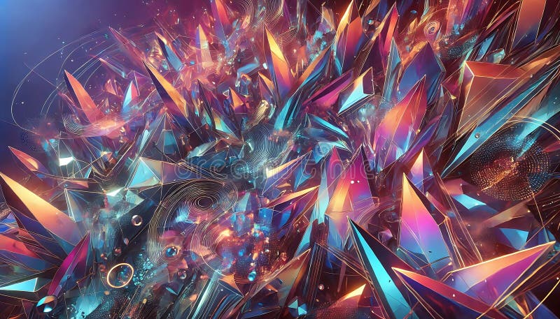 Irregular, Abstract Crystal Shards in Vibrant Iridescent Tones with a ...