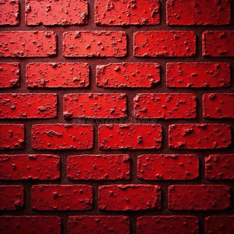 Irregular Brick Pattern; Chipped Paint, Mottled Red Tones, Deep Shadows ...