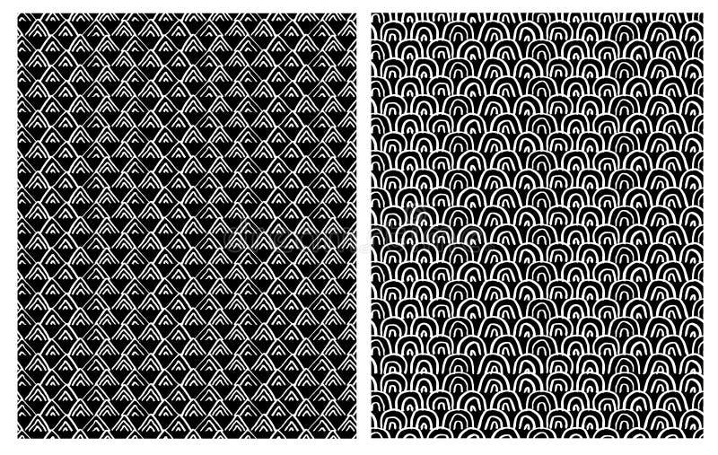 Hand Drawn Abstract Triangles and Semi Circles Vector Patterns ...