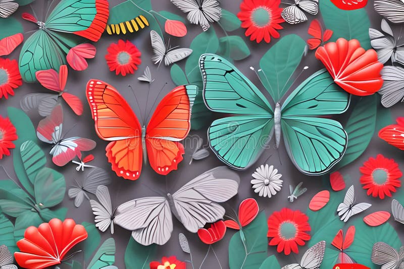 Irregular Patterns with Butterflies and Flowers Stock Illustration ...