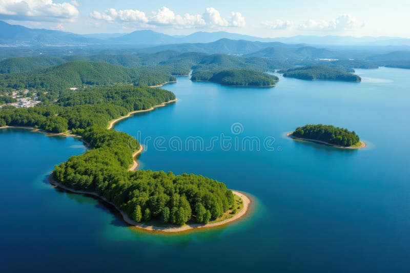 Irregular Shaped Lake with Winding Shoreline and Islands, Terrain ...