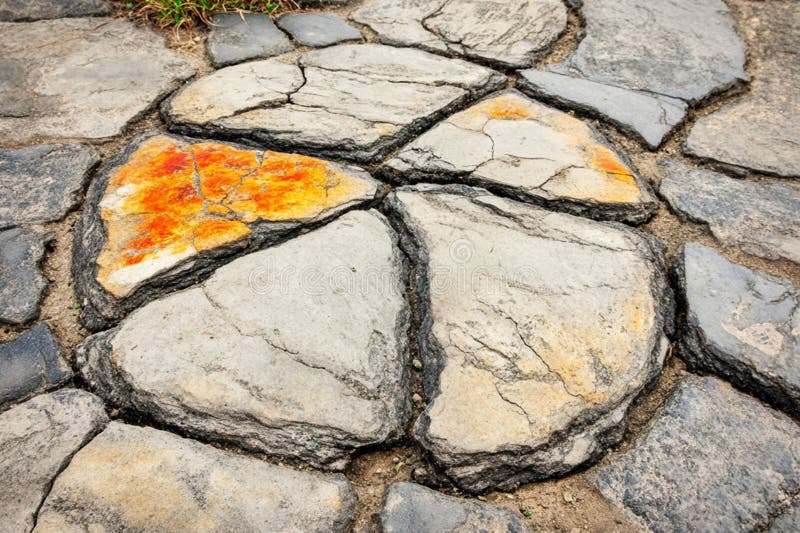 Irregular Stone Pavement Texture Background Grey Orange Rock Path Aged ...