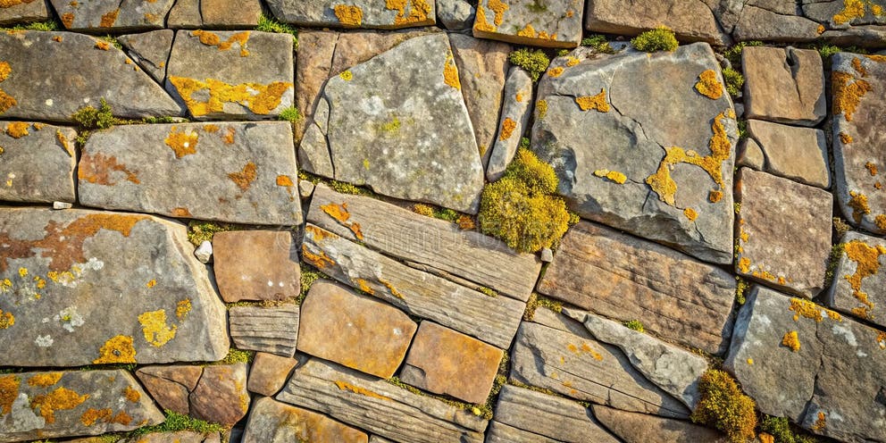 Irregular Stone Wall Texture with Moss and Lichen Growth. Generative AI Stock Illustration ...