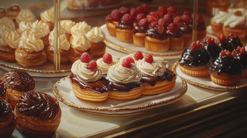 Irresistible Assortment of Decadent Pastries in a Bakery Display Case ...