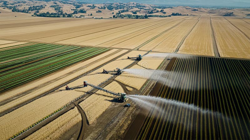 Irrigation of Fields with Tractor Equipment. View from Above Stock ...