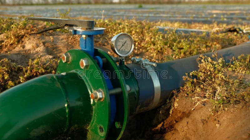 Irrigation Pipe System with Water Meter on Large Field Stock Video ...