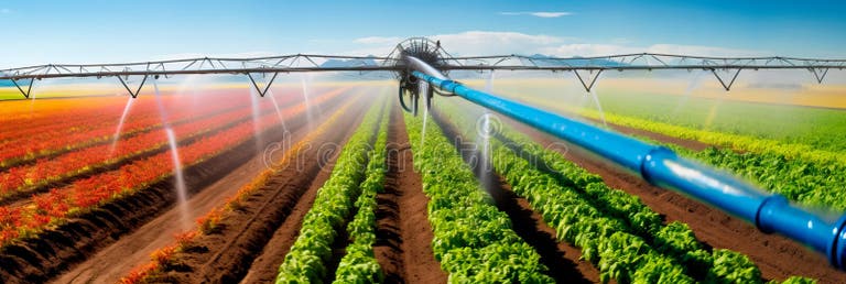 Irrigation System in Action. an Overhead View of a Farm with a ...