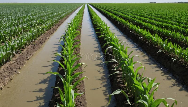 Irrigation System in Cornfield Stock Illustration - Illustration of ...