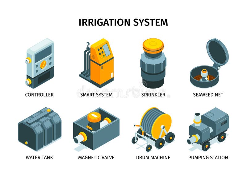 Irrigation System Isometric Icons Stock Vector - Illustration of soil ...