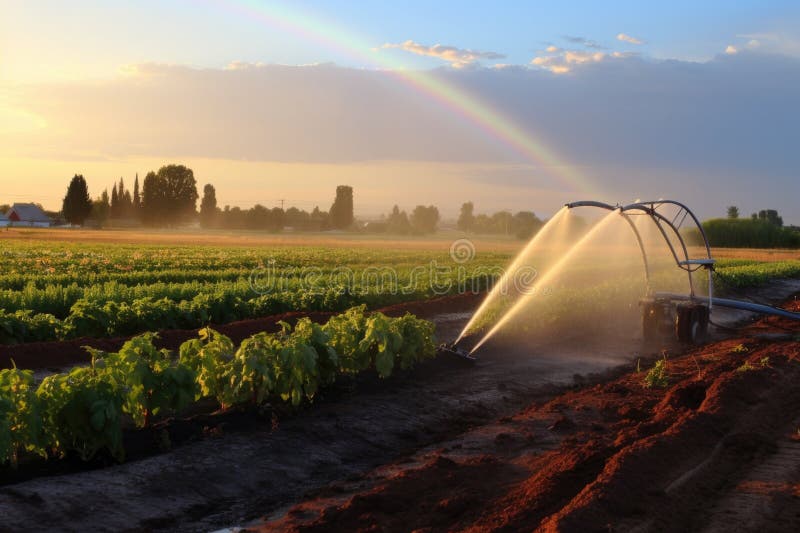 An Irrigation System in Operation, with a Rainbow Forming in the Spray ...