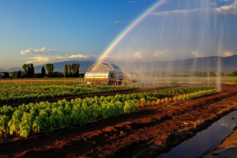 An Irrigation System in Operation, with a Rainbow Forming in the Spray ...