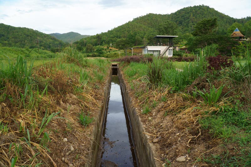 Irrigation water canal stock photo. Image of landscape - 156715602