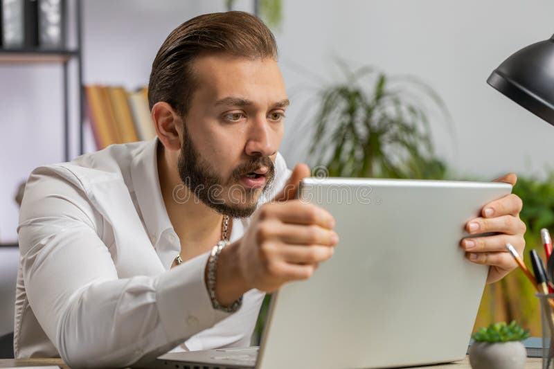 Irritated Tired Businessman Working on Laptop Website Problem, Computer ...