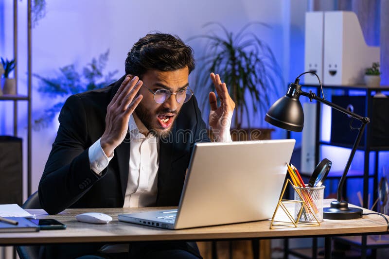Irritated Tired Businessman Working on Laptop Website Problem, Computer ...