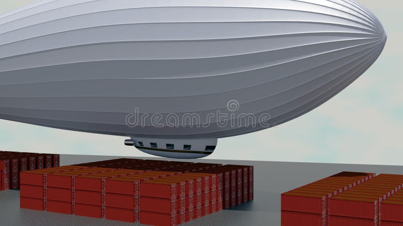 Irship or Dirigible Balloon and the Red Containers Stock Illustration ...