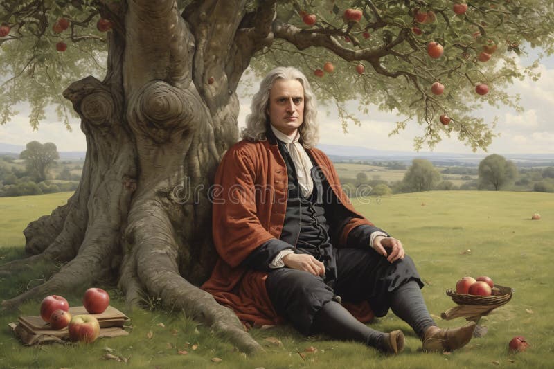 Isaac Newton the Famous Scientist Sit Under Apple Tree Stock ...