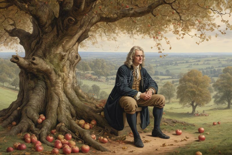 Isaac Newton the Famous Scientist Sit Under Apple Tree Stock ...