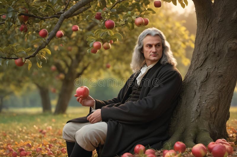 Isaac Newton the Famous Scientist Sit Under Apple Tree Stock ...