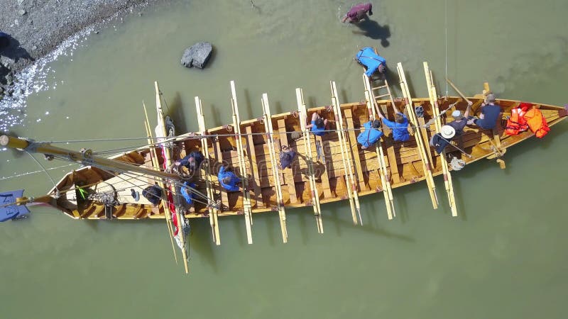 Liburna Roman Warship on the Danube River, Aerial View Stock Footage ...