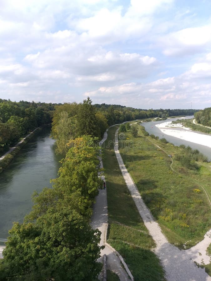 Isar River and Canal. View from the Bridge Stock Image - Image of river ...