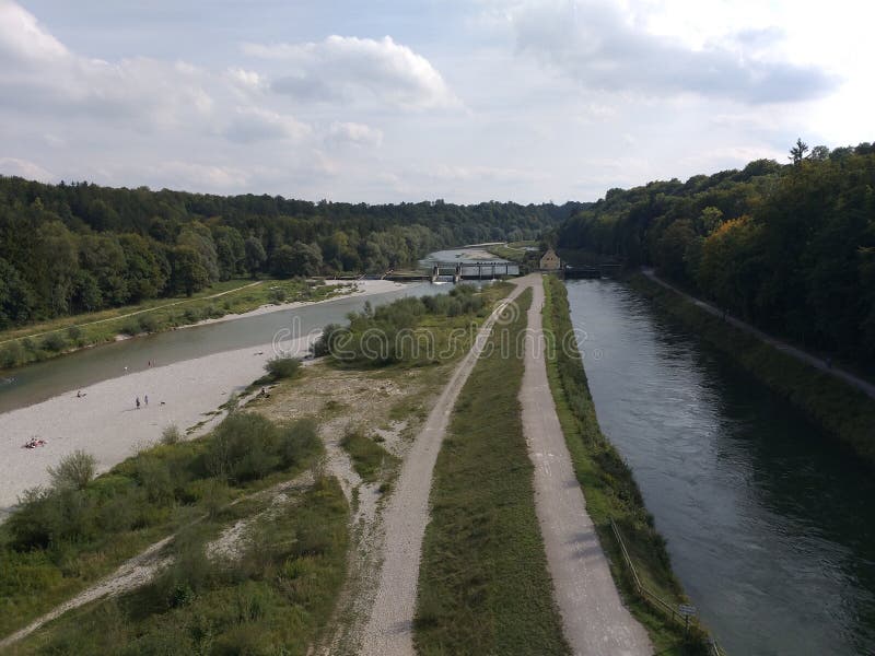 Isar River and Canal. View from the Bridge Stock Photo - Image of canal ...
