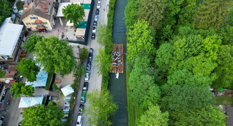 The Isar River Flows into the City of Munich Aerial View Stock Photo ...