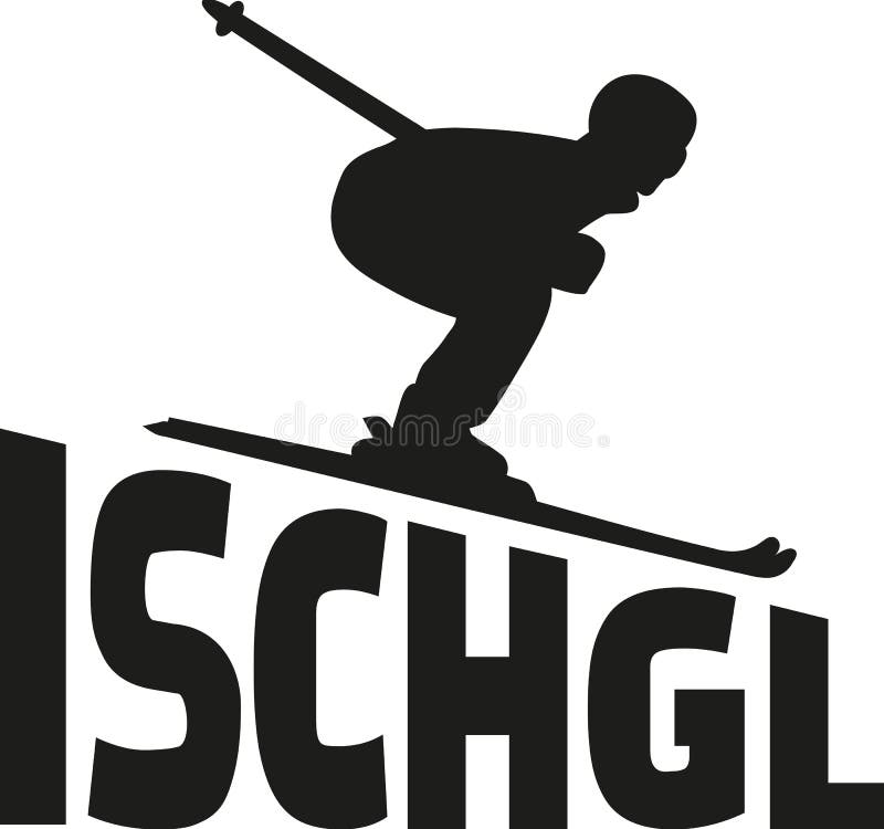 Ischgl with ski silhouette stock vector. Illustration of ischgl - 107175719