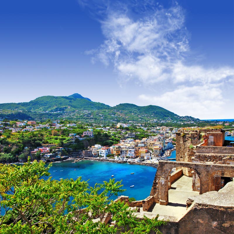 Ischia island stock photo. Image of rock, scenery, building - 32250108