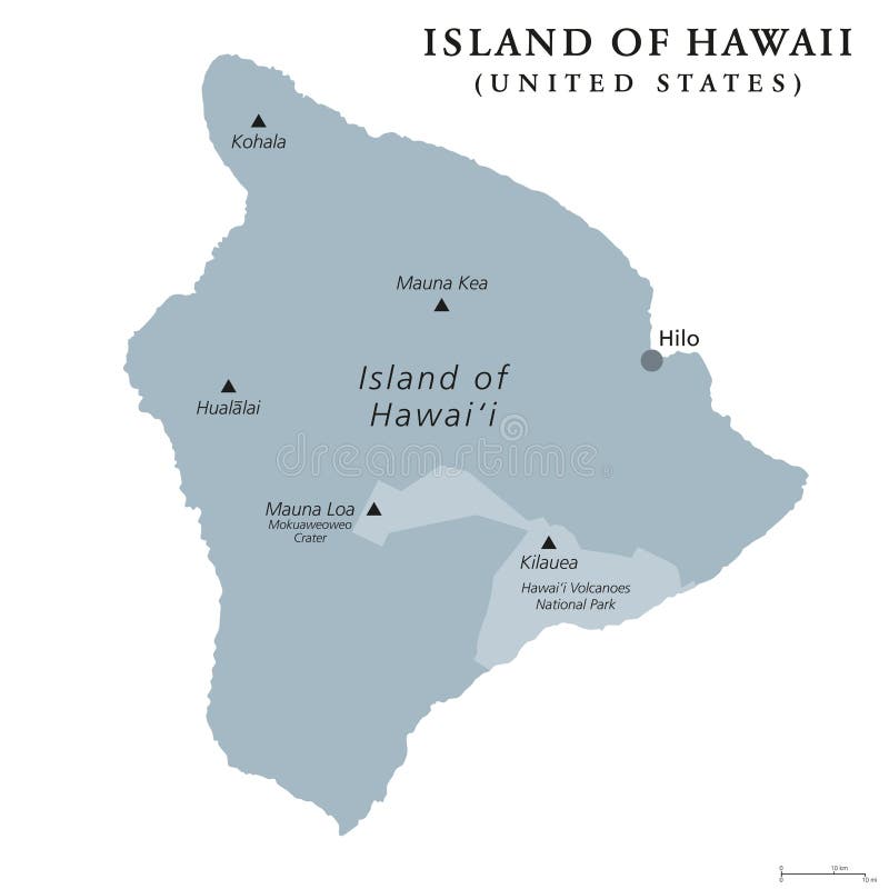 Isla De Hawaii, Isla Grande, Mapa Político Ilustración del Vector ...