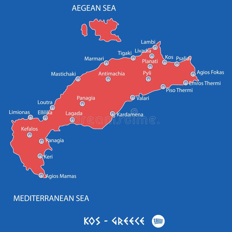 Isla De Kos En El Ejemplo Rojo Del Mapa De Grecia Ilustración del ...