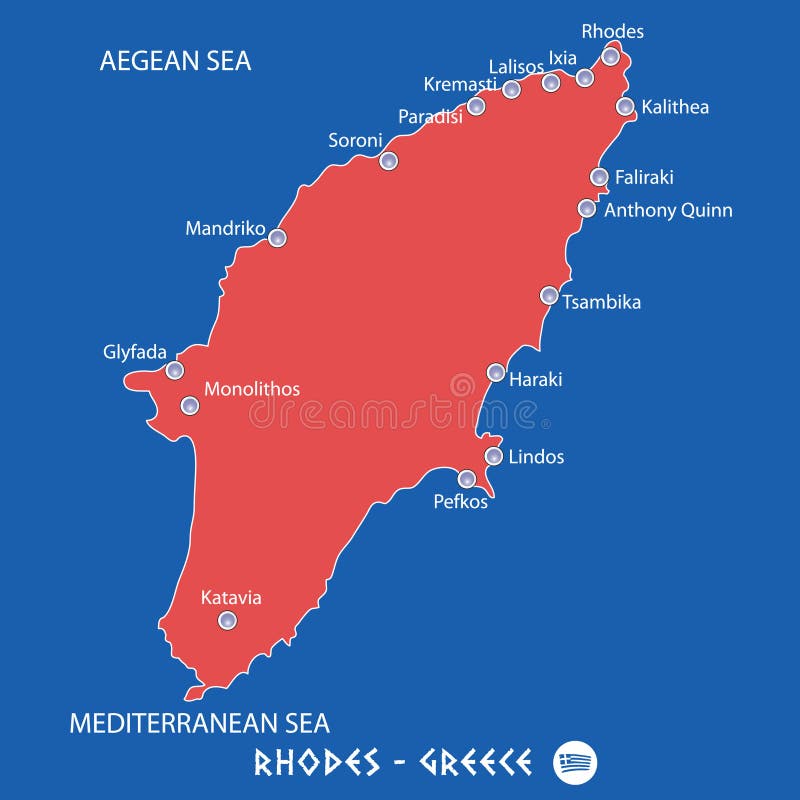 Isla De Rodas En El Mapa De Grecia En El Fondo Blanco Stock de ...