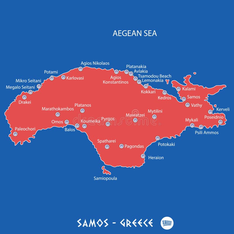 Isla De Samos En El Ejemplo Rojo Del Mapa De Grecia Ilustración del ...