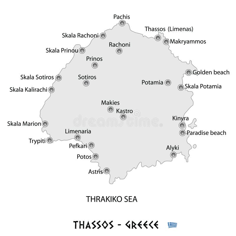 Isla De Thassos En Silueta Del Mapa Del Vector De Grecia, Isla Griega ...