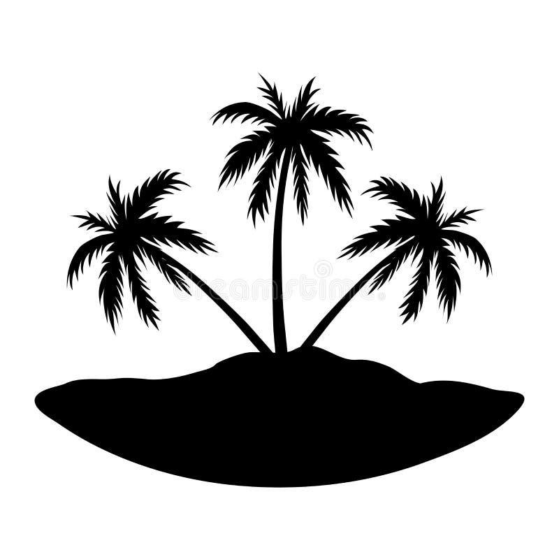 Isla de tres palmas stock de ilustración. Ilustración de negro - 74124134