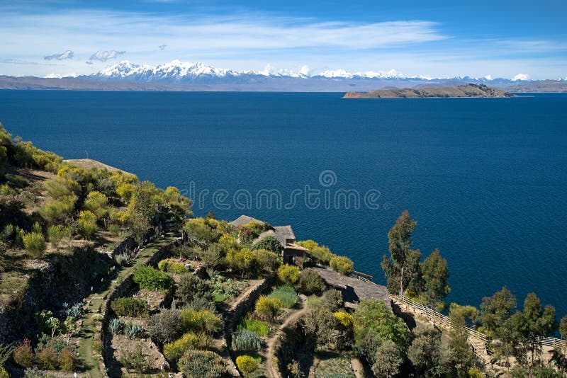 Aerial View on Terraced Slopes of Taquile Island on Titicaca Lake Stock ...