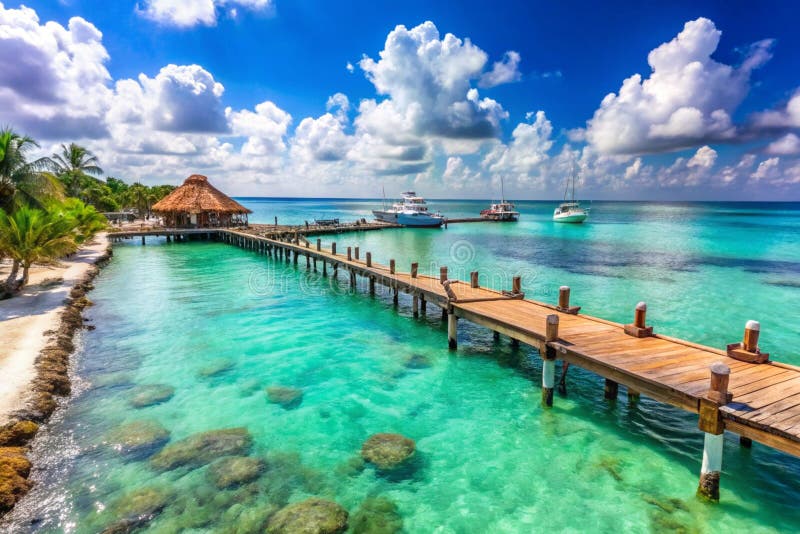 Isla Mujeres Island Jetty in Cancun Stock Illustration - Illustration ...