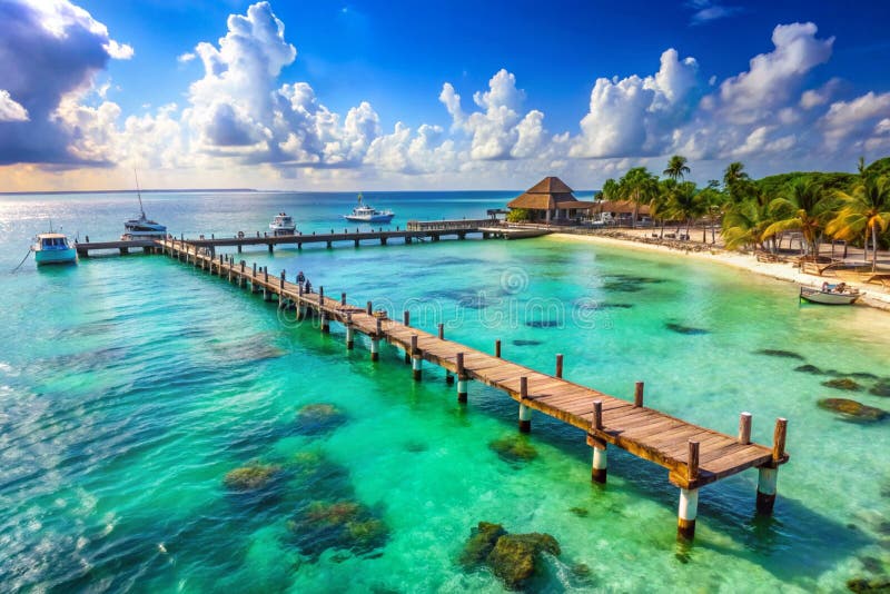 Isla Mujeres Island Jetty in Cancun Stock Illustration - Illustration ...